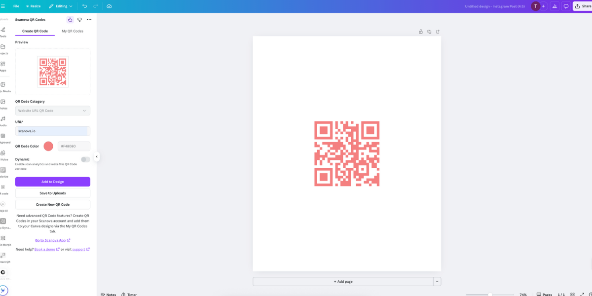 Make QR Codes using Scanova app on Canva: The Best Guide